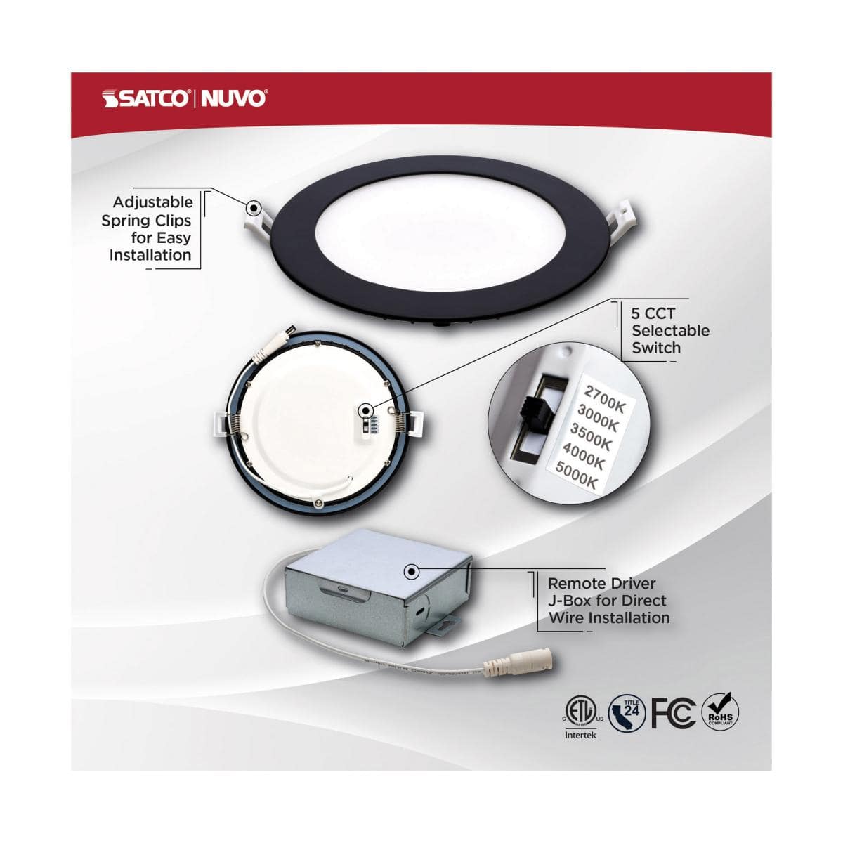 Black 12 Watt; LED Direct Wire Downlight; Edge-lit; 6 inch