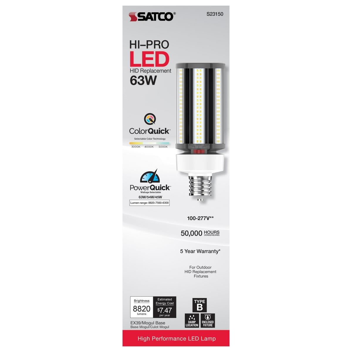 LED HID Replacement 63/54/45 Wattage Selectable; CCT