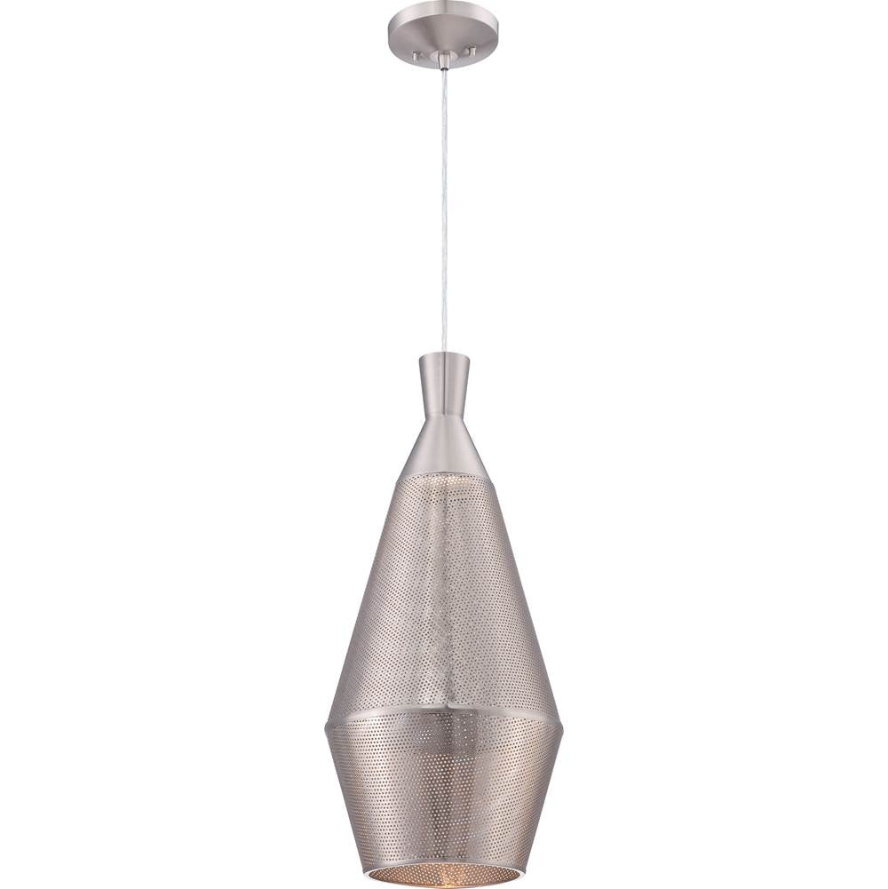 LED Pendant Light with Satin Steel Perforated Metal Shade | Green ...